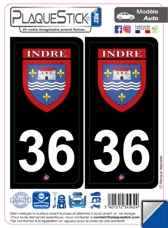 36 -Indre "Blason" Fond noir – PlaqueStick