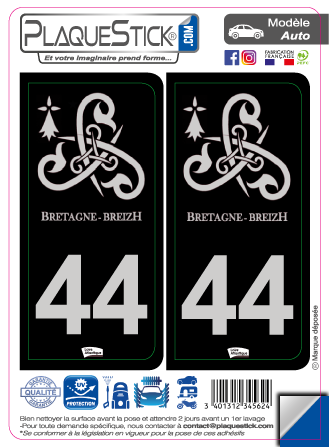 44 -Bretagne-Breizh "Triskel" -Fond noir – PlaqueStick